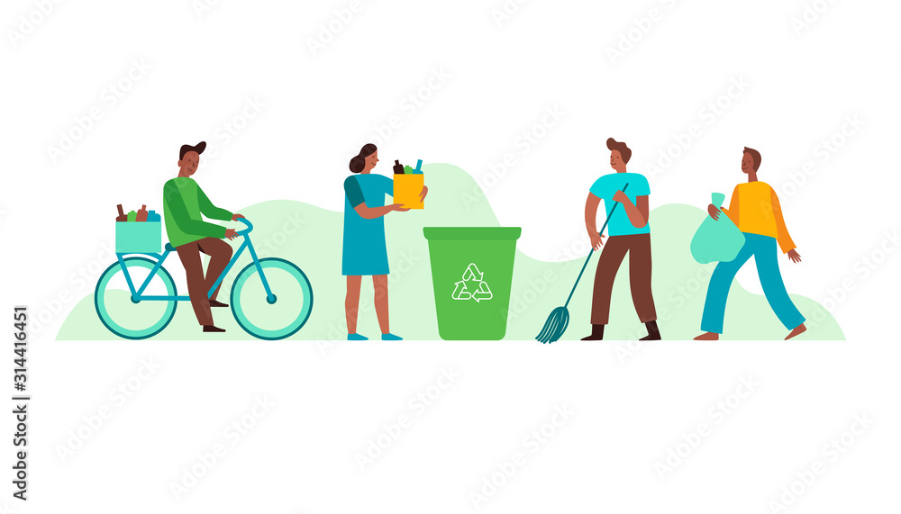 Vector illustration in flat cartoon simple style with characters ...