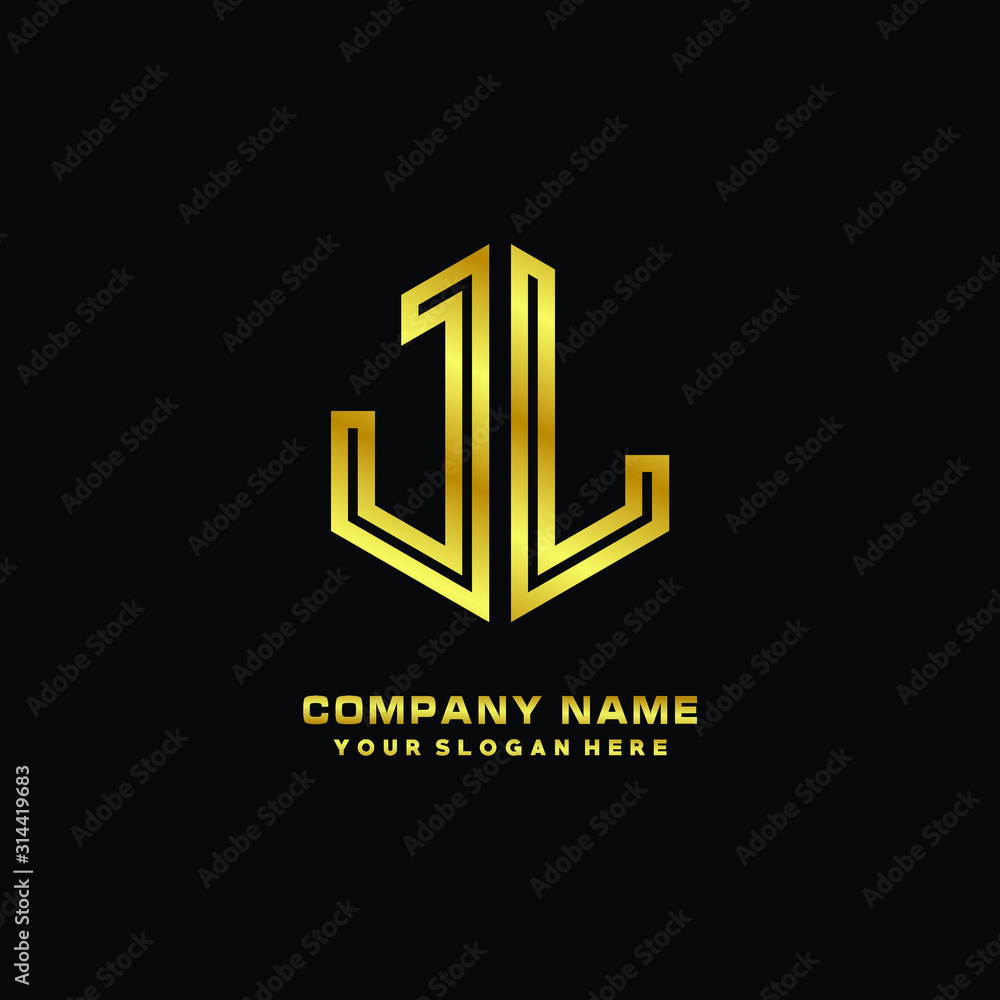 Vetor de Initial letter JL, minimalist line art monogram hexagon logo ...