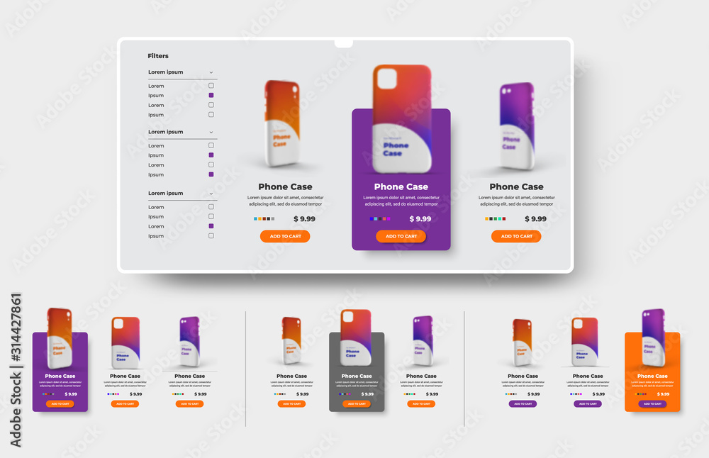 Vector UI set of product cards for online store and e-commerce. Stock ...