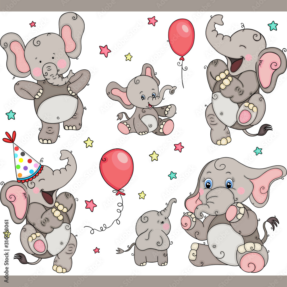 Cute elephant set digital elements for design Stock Vector | Adobe Stock