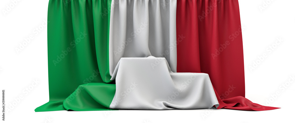Italy flag draped over a competition winners podium. 3D Render Stock ...