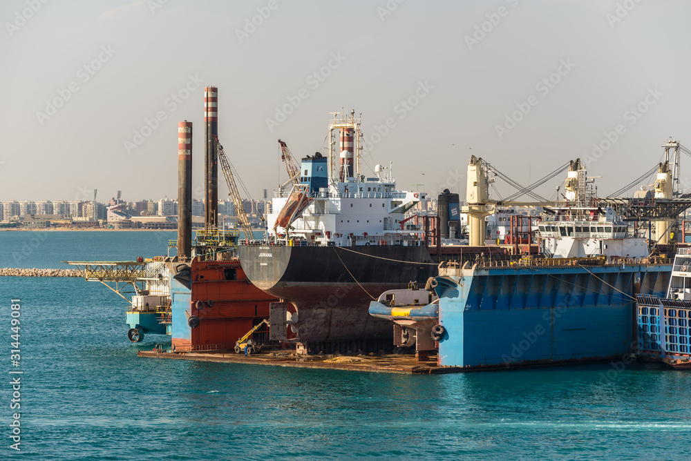 Port Tewfik, Egypt - November 5, 2017: Dry dock at the Port Tewfik in ...