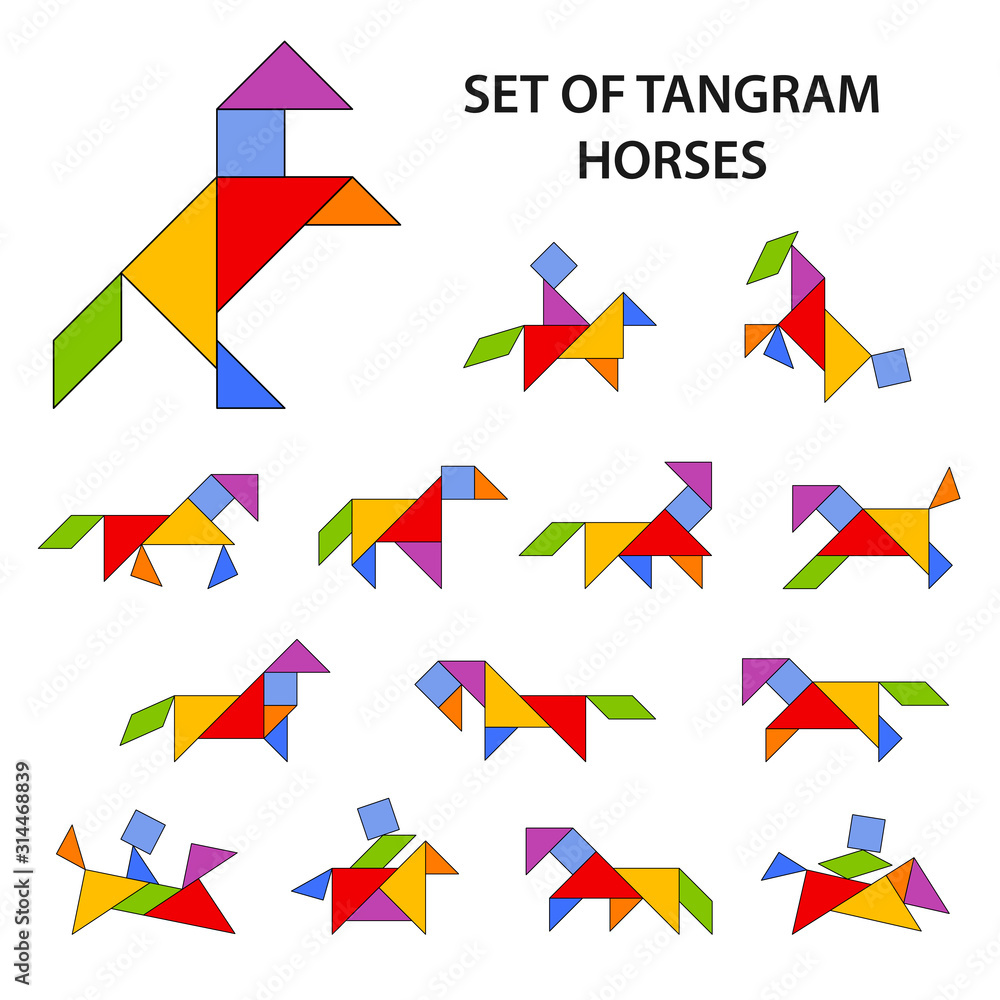 Set of vector tangram puzzles (geometric puzzle) for the development of ...