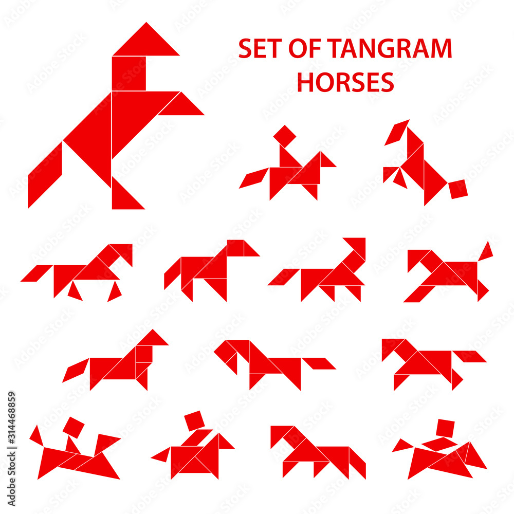 Set of vector tangram puzzles (geometric puzzle) for the development of ...