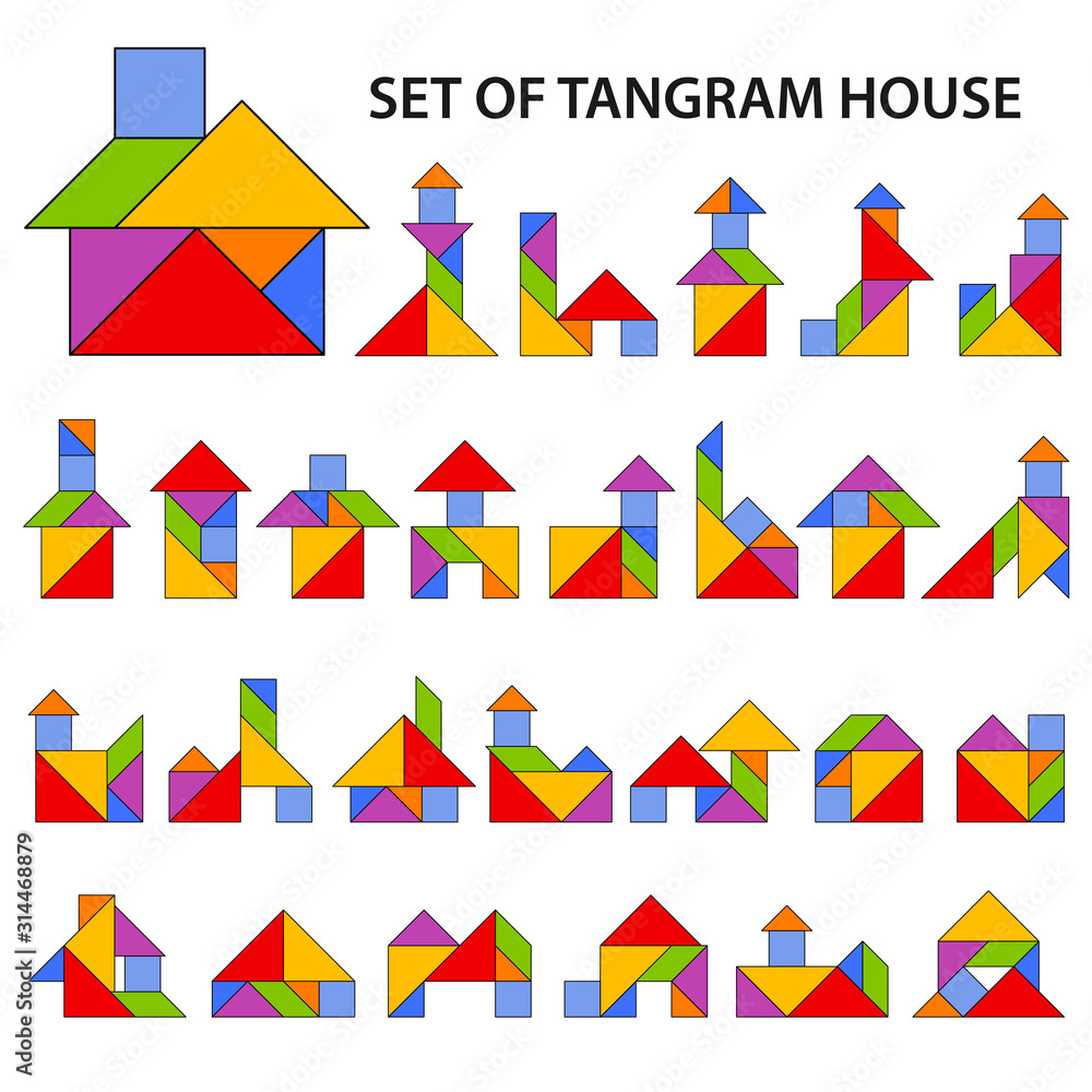 Set of vector tangram puzzles (geometric puzzle) for the development of ...