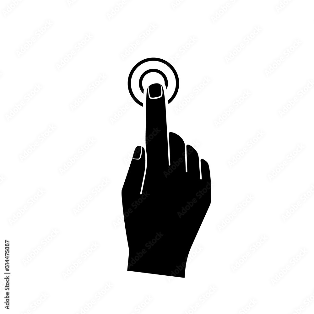Hand pressing doorbell button silhouette icon. Clipart image isolated ...