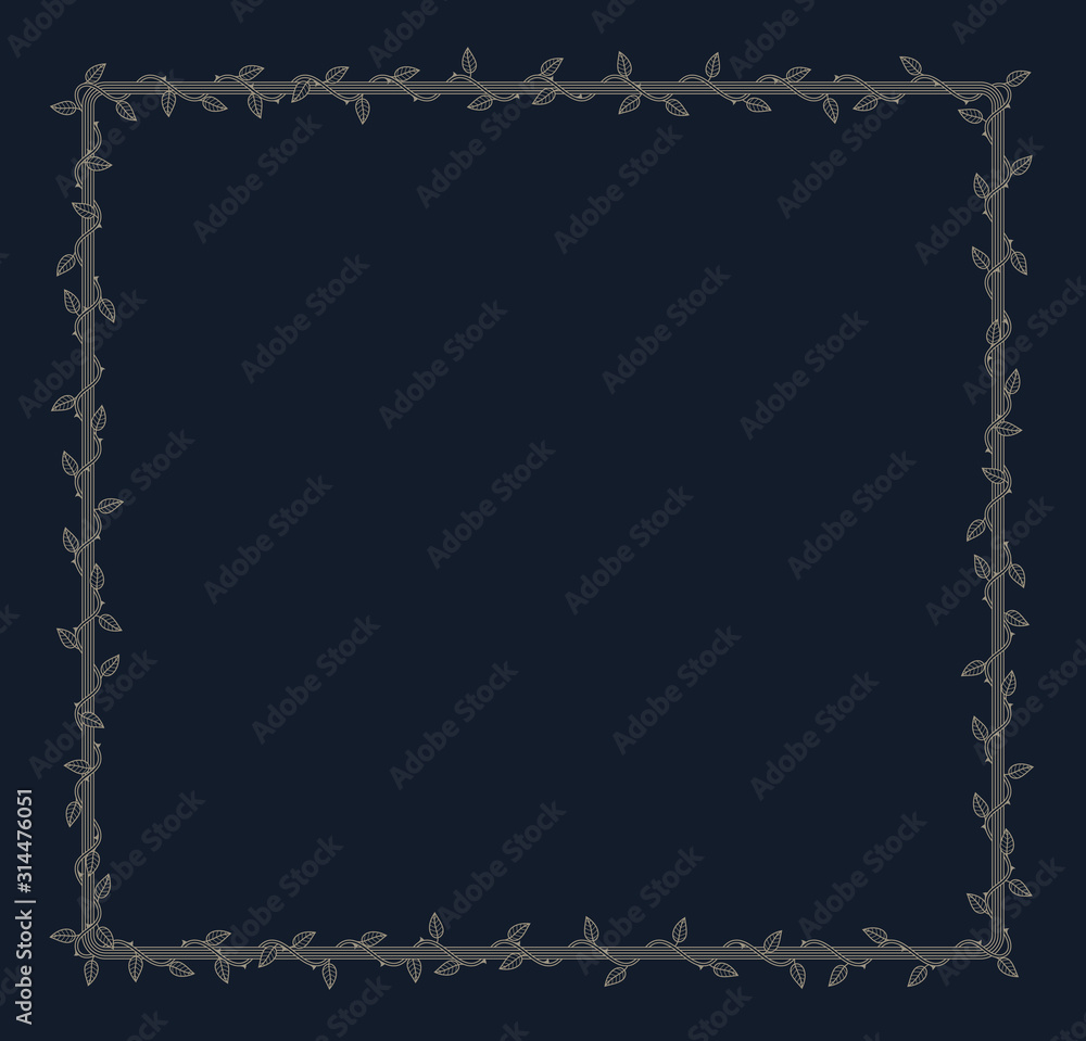 Vector square frame overgrown with plant with thorns and leaves. Dark ...