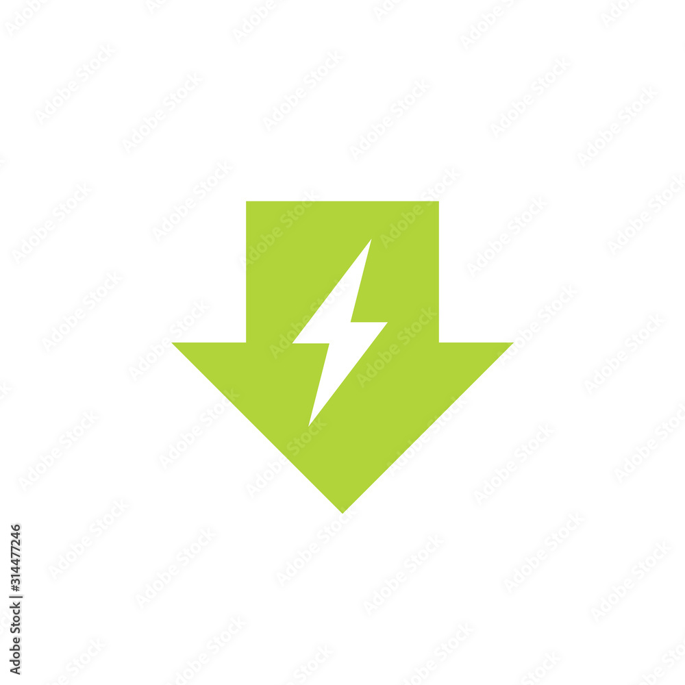 Energy reduction green arrow icon. Clipart image isolated on white ...