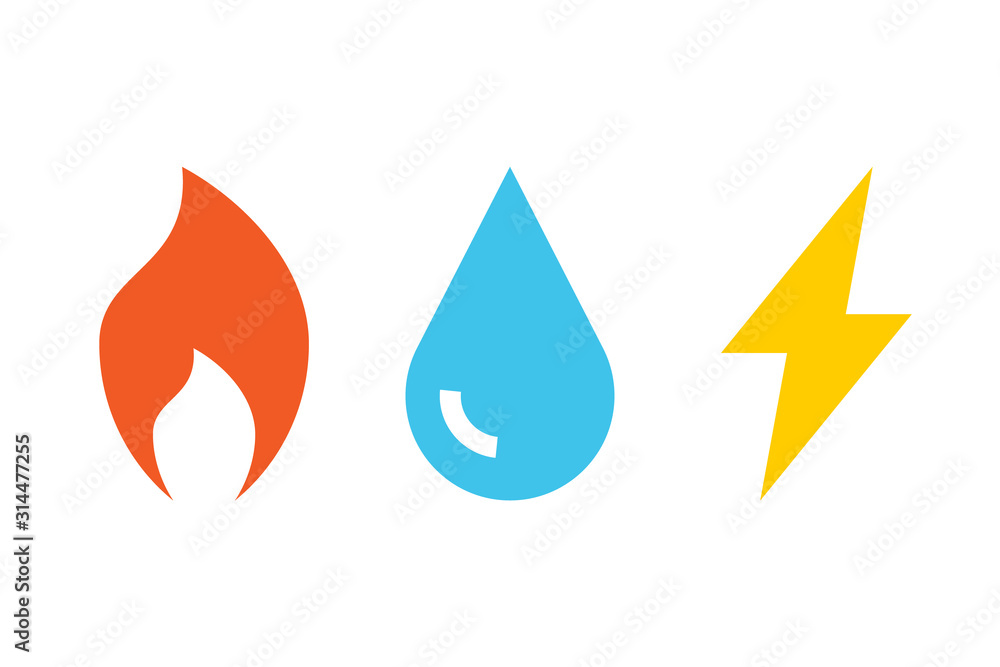 Gas Water Electricity icons. Clipart image isolated on white background ...
