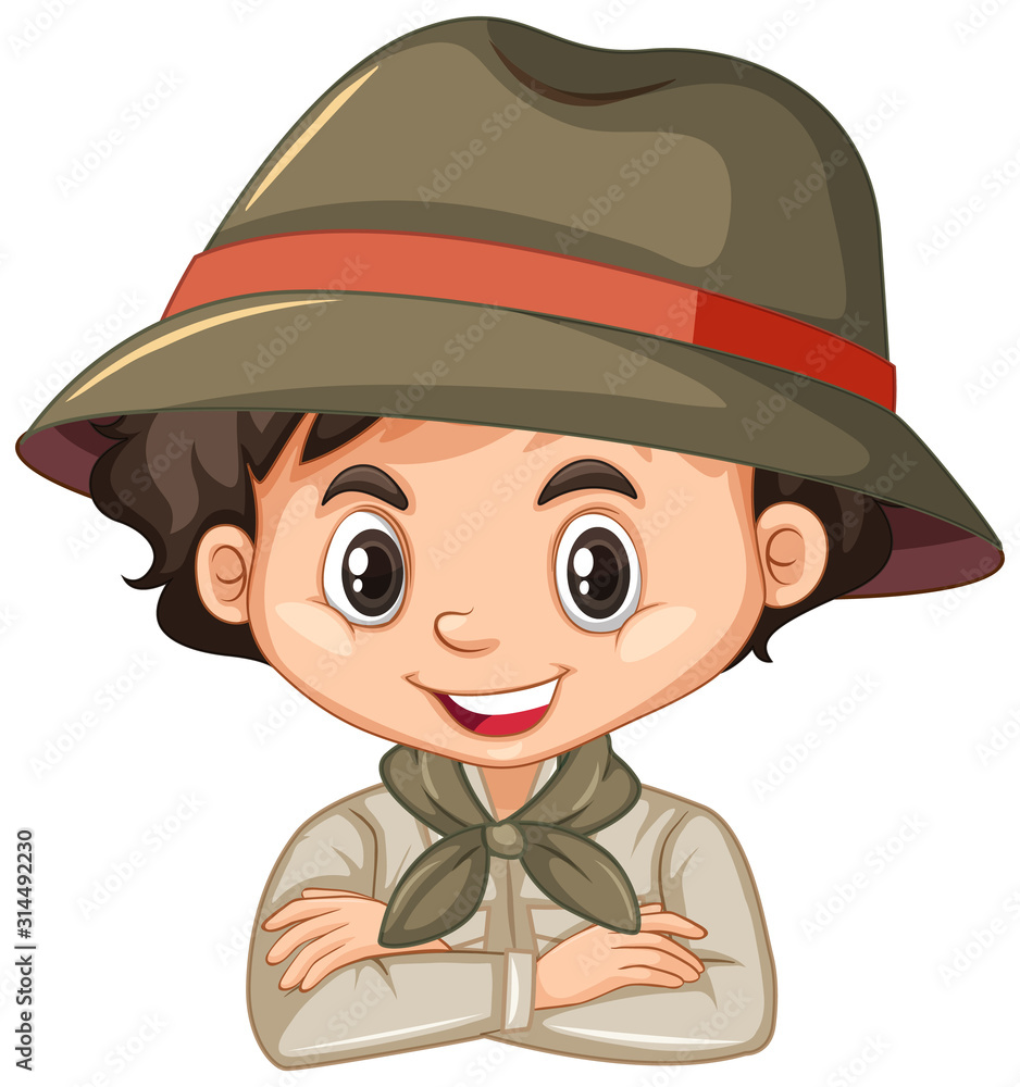 Boy in scout uniform with brown hat Stock Vector | Adobe Stock