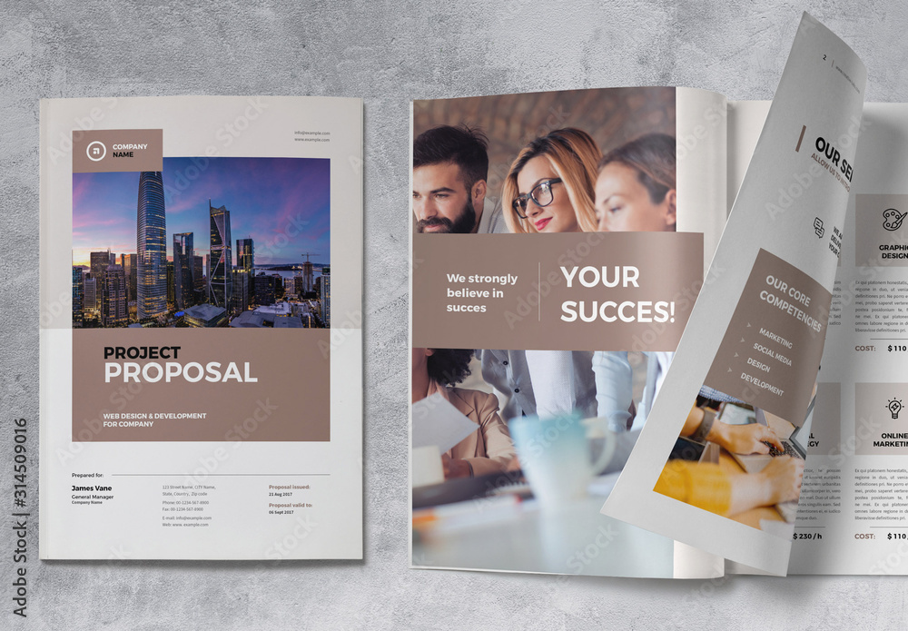 Proposal Brochure Layout with Brown Accents Stock Template | Adobe Stock