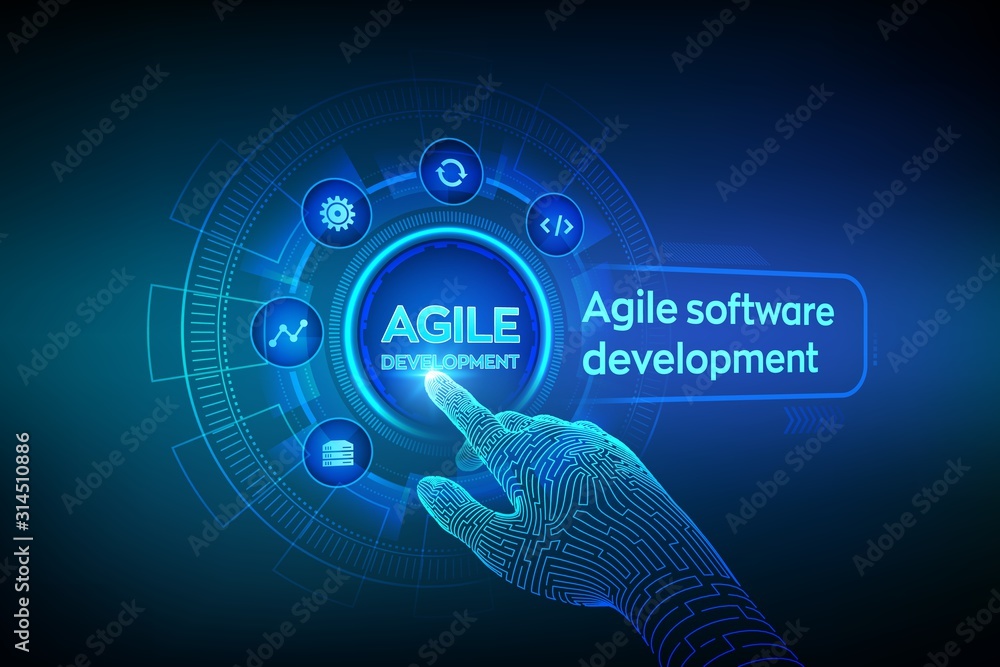 Agile software development methodology concept on virtual screen ...