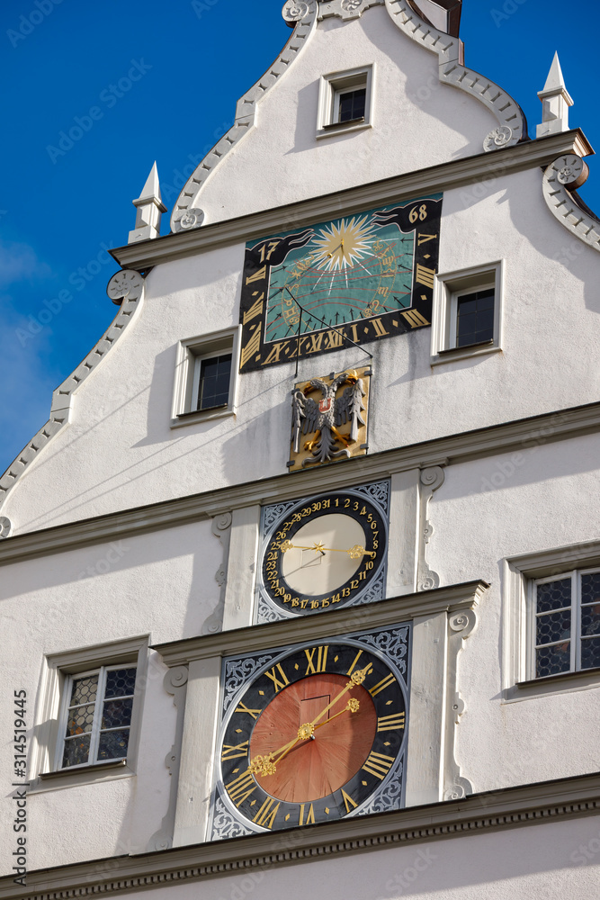 Sundial astronomical clock at tavern building facade Rothenburg ob der ...