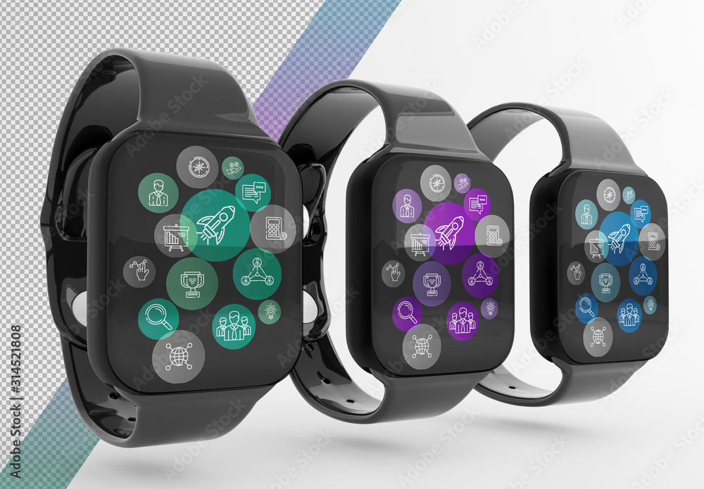 Mockup of 3 Smartwatches Stock Template | Adobe Stock