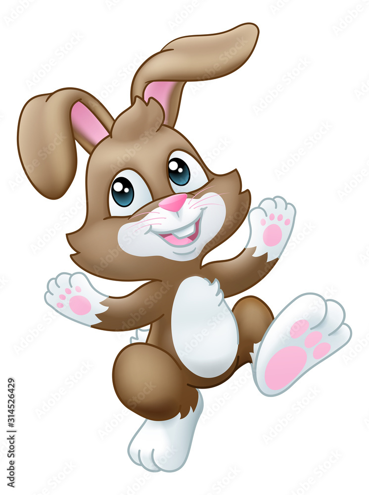 The Easter bunny rabbit cartoon character waving and dancing or hopping ...