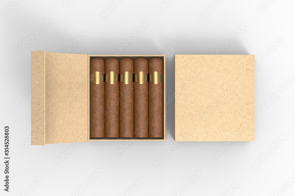 Blank cigars in hard paper box template for mock up, 3d render ...