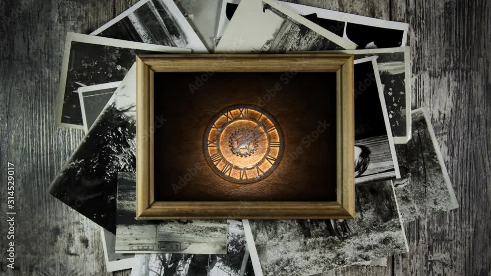 Antique clock in a frame on the wall. Old ancient clock. Mystical ...