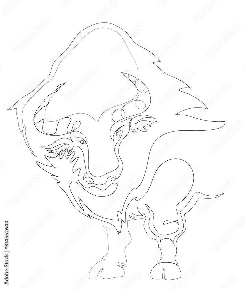 One continuous line drawing of angry buffalo. Simple line art drawing ...