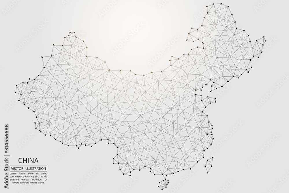 A map of China consisting of 3D triangles, lines, points, and ...