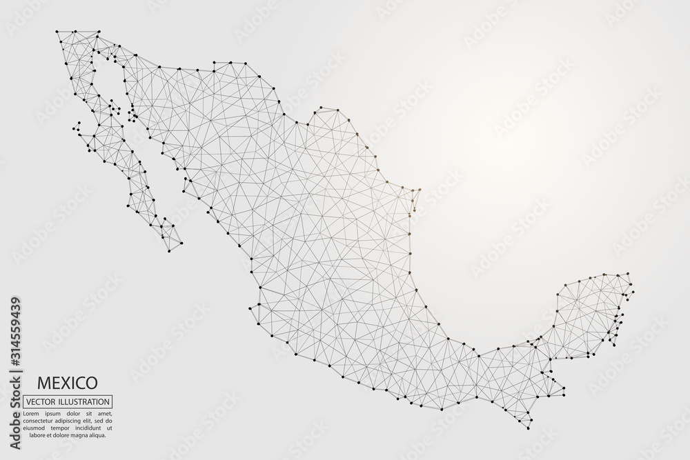 A map of Mexico consisting of 3D triangles, lines, points, and ...