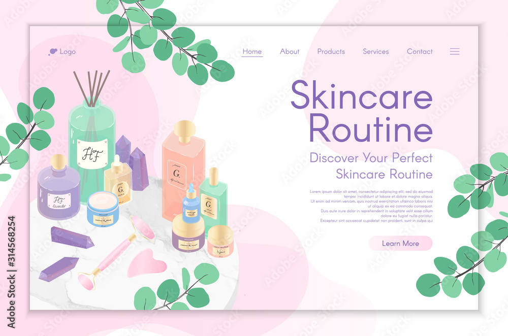 Web page design template for skin care treatment,beauty routine ...