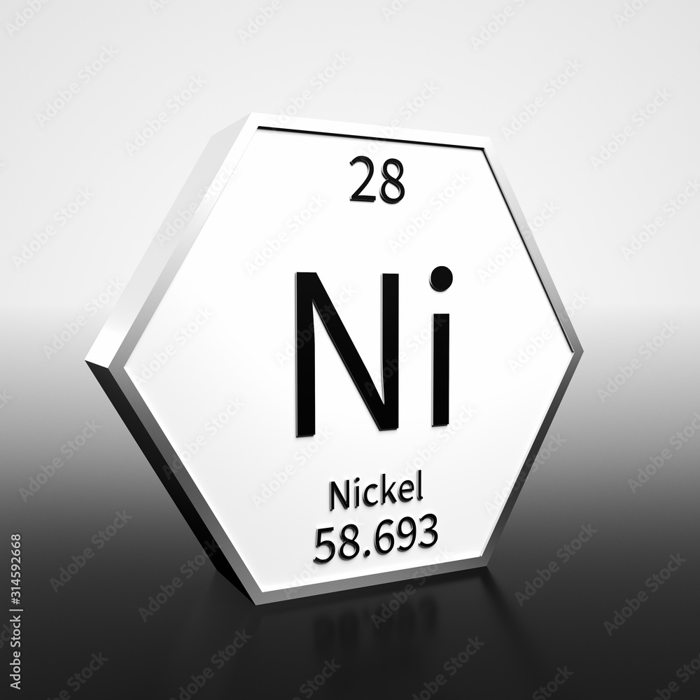 Periodic Table Element Nickel Rendered Black on White on White and ...