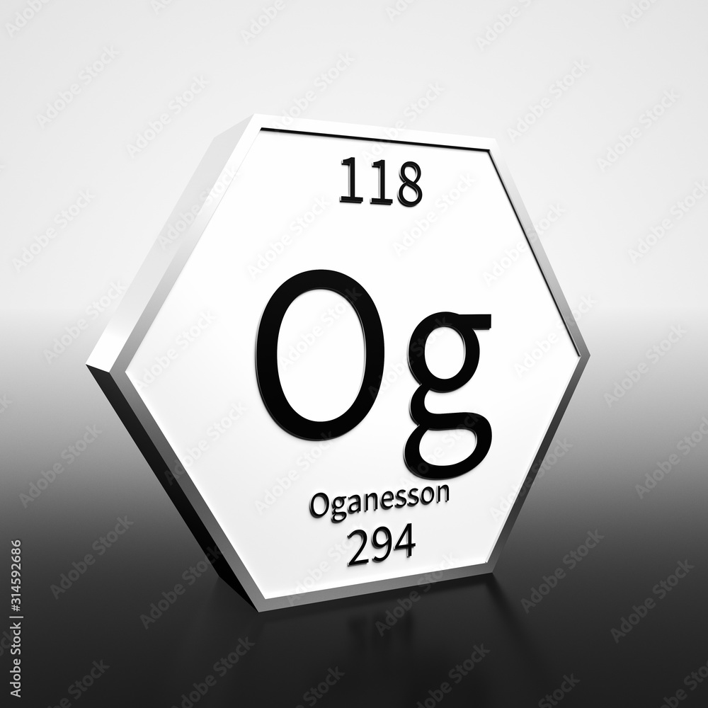Periodic Table Element Oganesson Rendered Black on White on White and ...