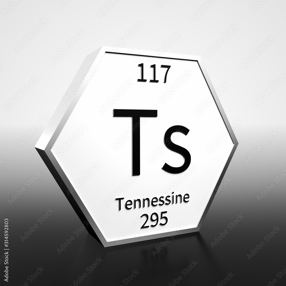 Periodic Table Element Tennessine Rendered Black on White on White and ...