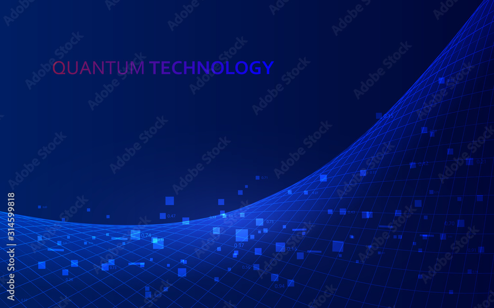 Vetor de Quantum computing, deep learning artificial intelligence, signal cryptography Big data ...