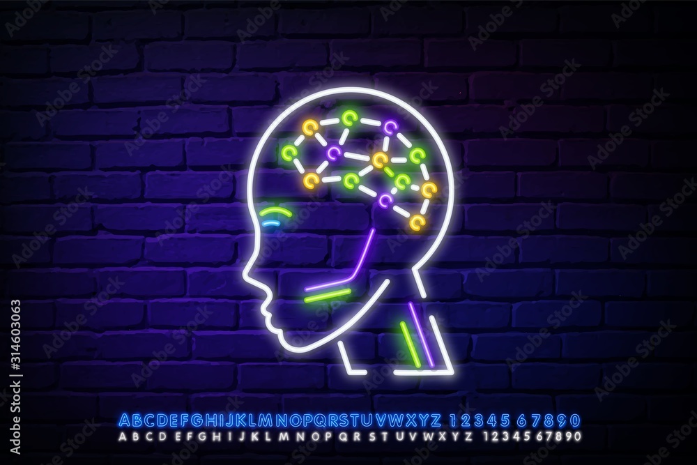 Memory, robot, intelligence, smart neon icon. Robot, ai, brain neon ...