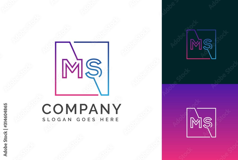 Purple blue gradient square initial letter MS line logo design vector ...