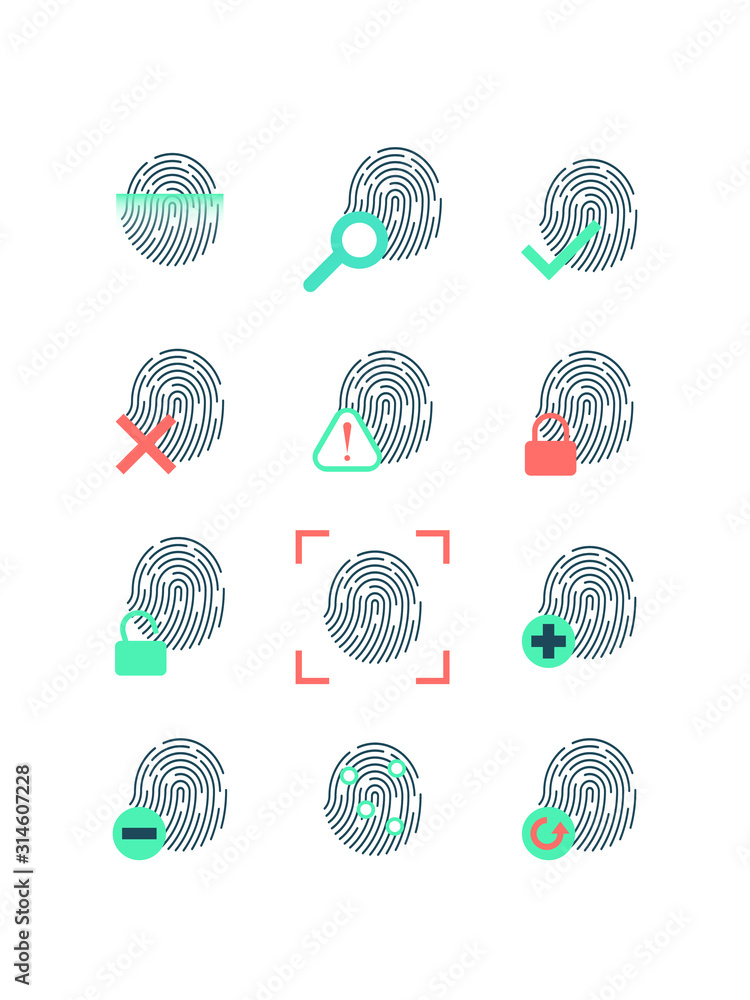 Fingerprints icons,Cyber security concept. Digital security ...