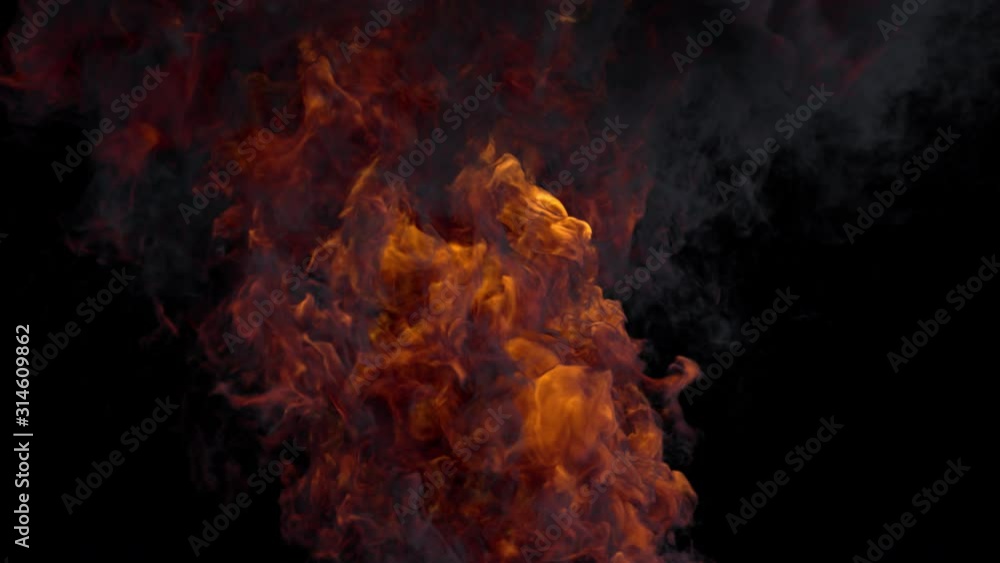Big fire explosion. Flame with smoke reveal. Rendered with alpha ...