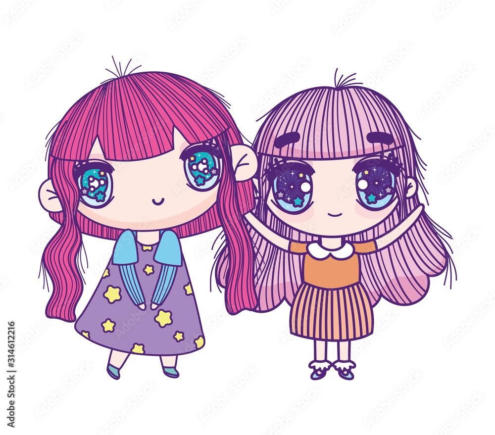 kids, cute little girls anime cartoon characters Stock Vector | Adobe Stock