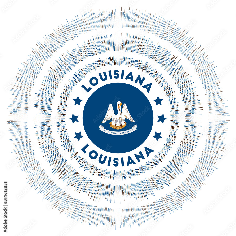 Louisiana symbol. Radiant us state flag with colorful rays. Shiny ...