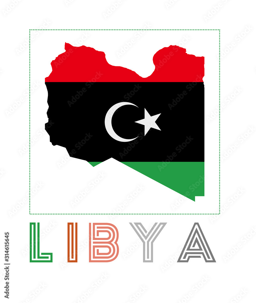 Libya Logo. Map of Libya with country name and flag. Astonishing vector ...