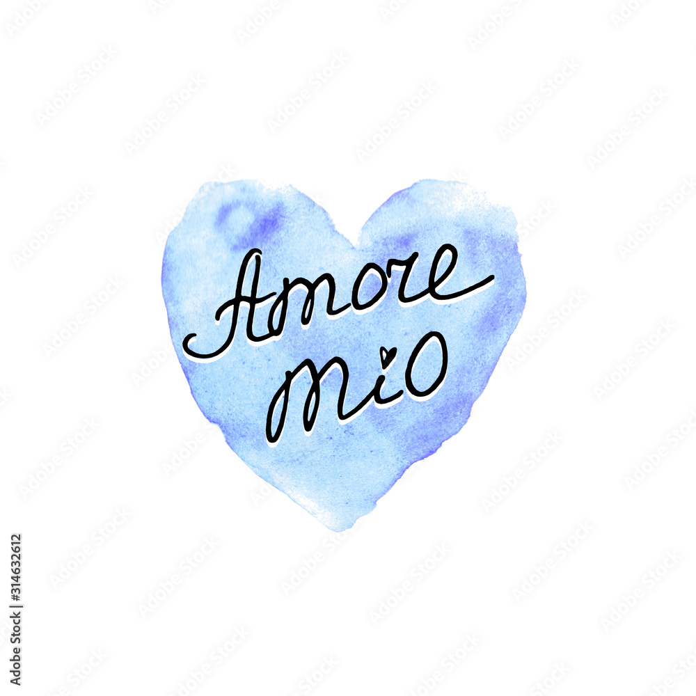 Amore mio. Hand lettering of Valentine's Day on the background of ...