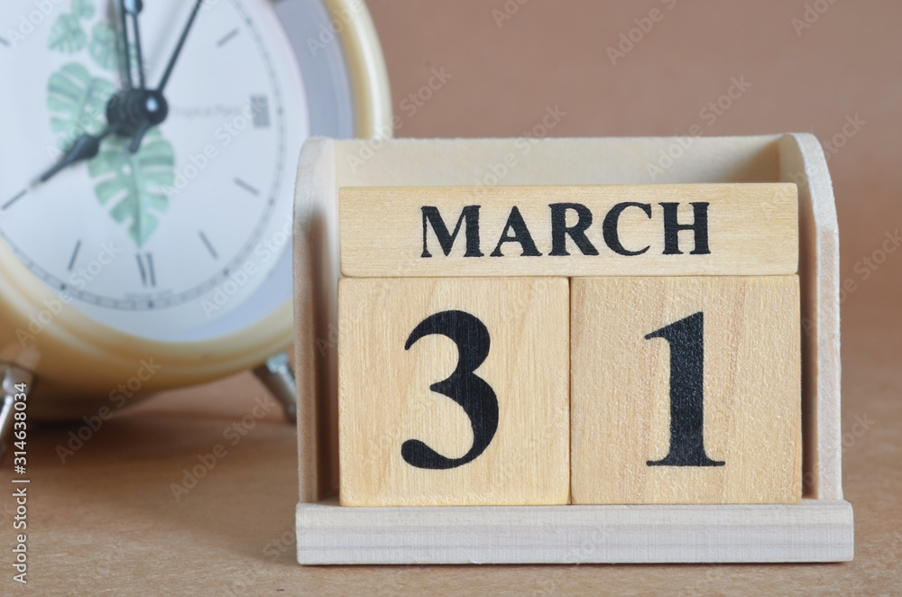 March 31, Cover design with clock in natural concept. Stock Photo ...