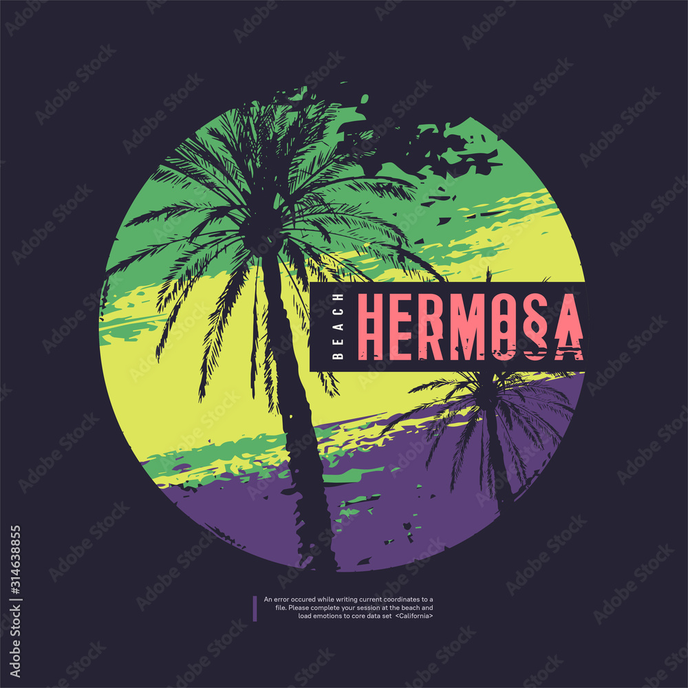 Hermosa California vector graphic t-shirt design, poster, print Stock ...