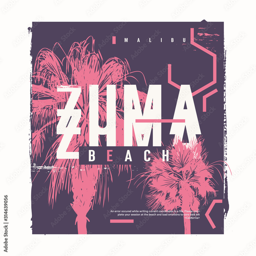 Zuma Beach vector graphic t-shirt design, poster, print Stock Vector ...