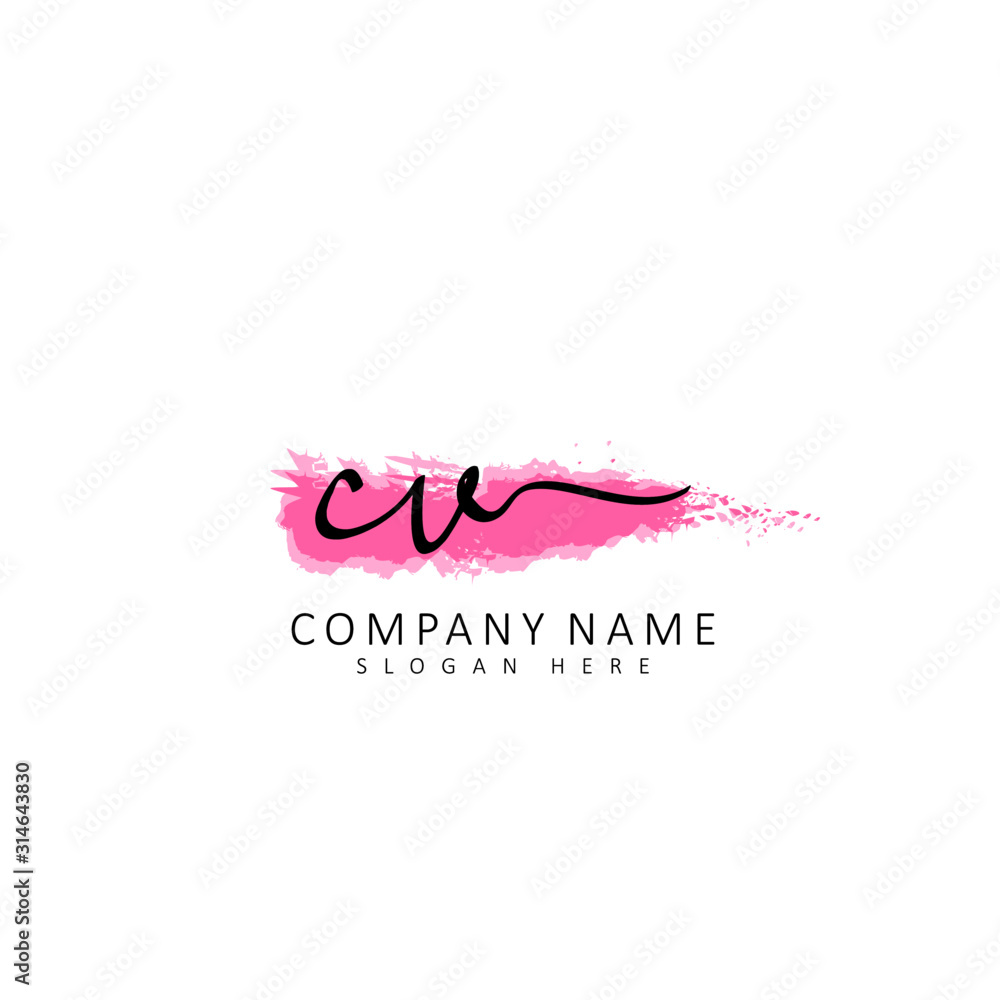Initial CV handwriting logo of initial signature, make up, wedding ...