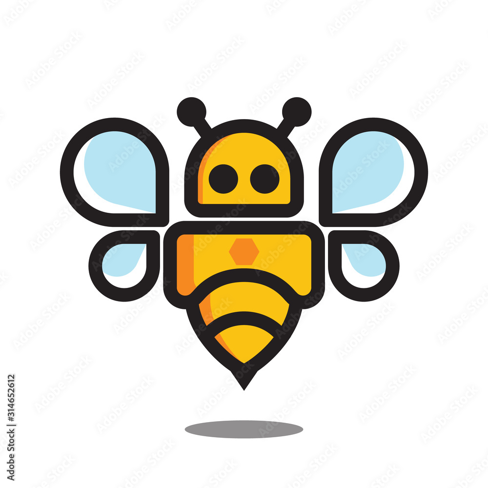 Bee cute droid robot technology character mascot logo vector ...