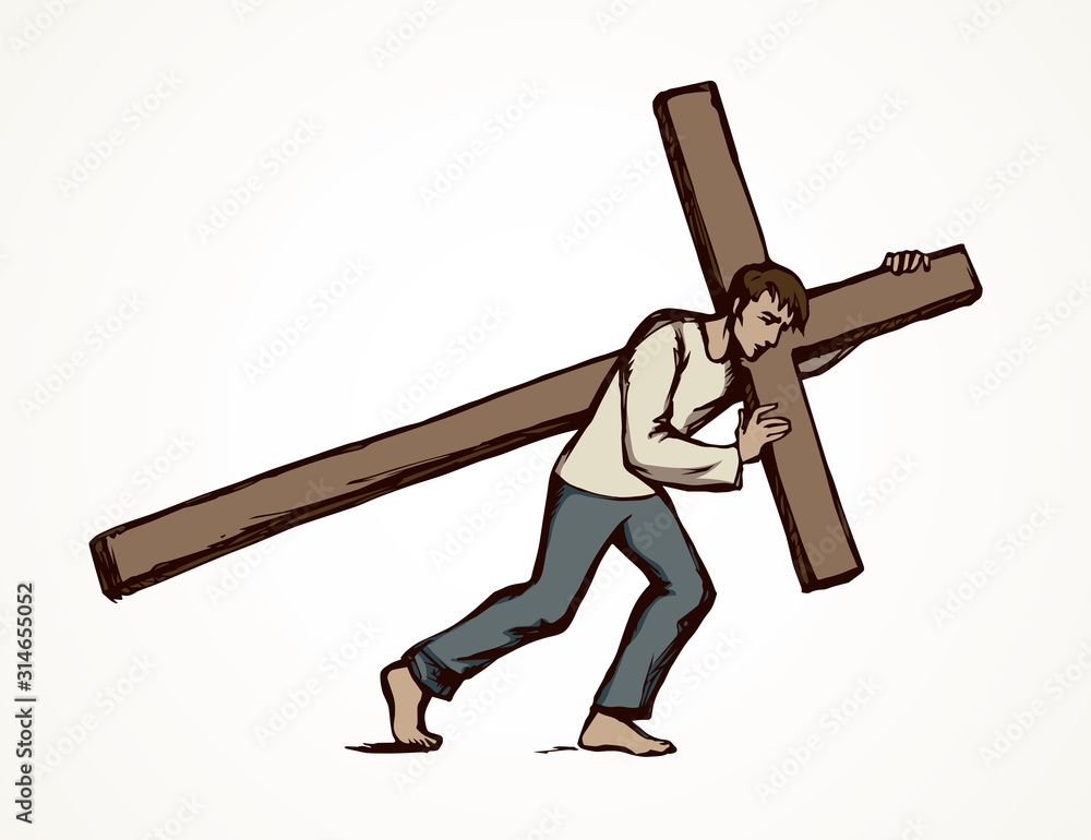 Men carry the cross. Vector drawing Stock Vector | Adobe Stock