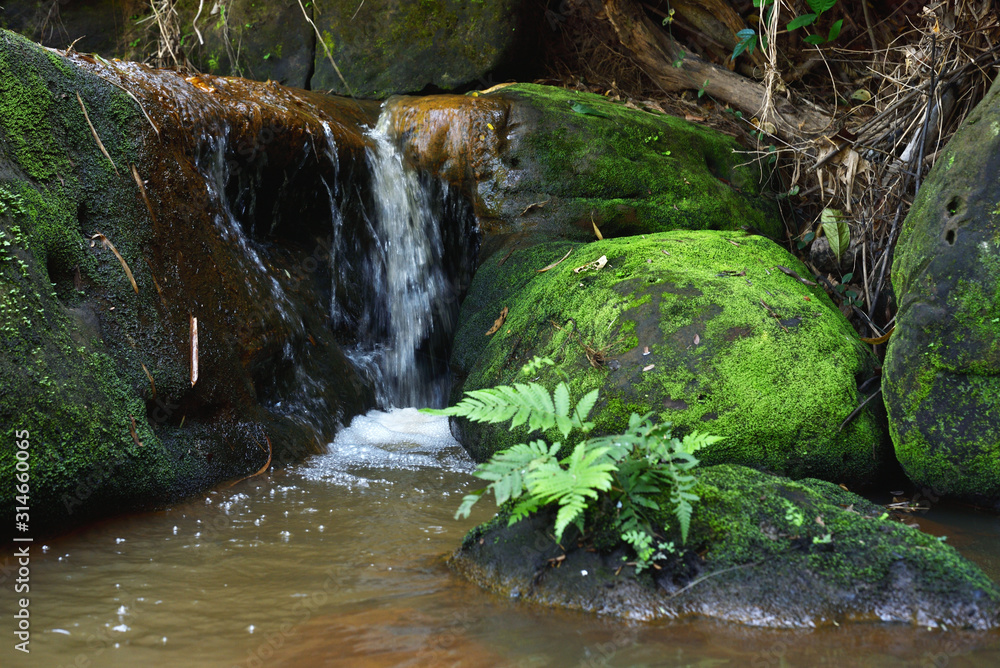 Water flows along the canals of the roadside, creating a small ...