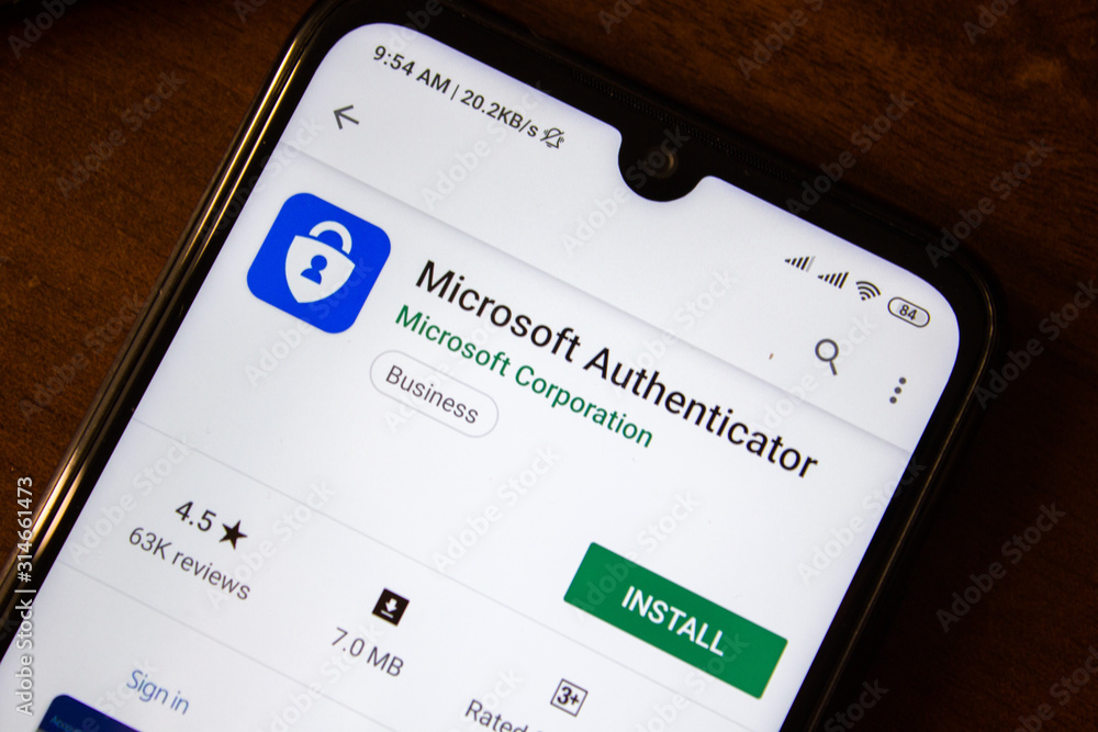 Ivanovsk, Russia - July 07, 2019: Microsoft Authenticator app on the ...