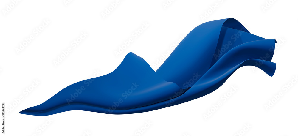 Blue fabric cloth flying the wind isolated on white background 3D ...