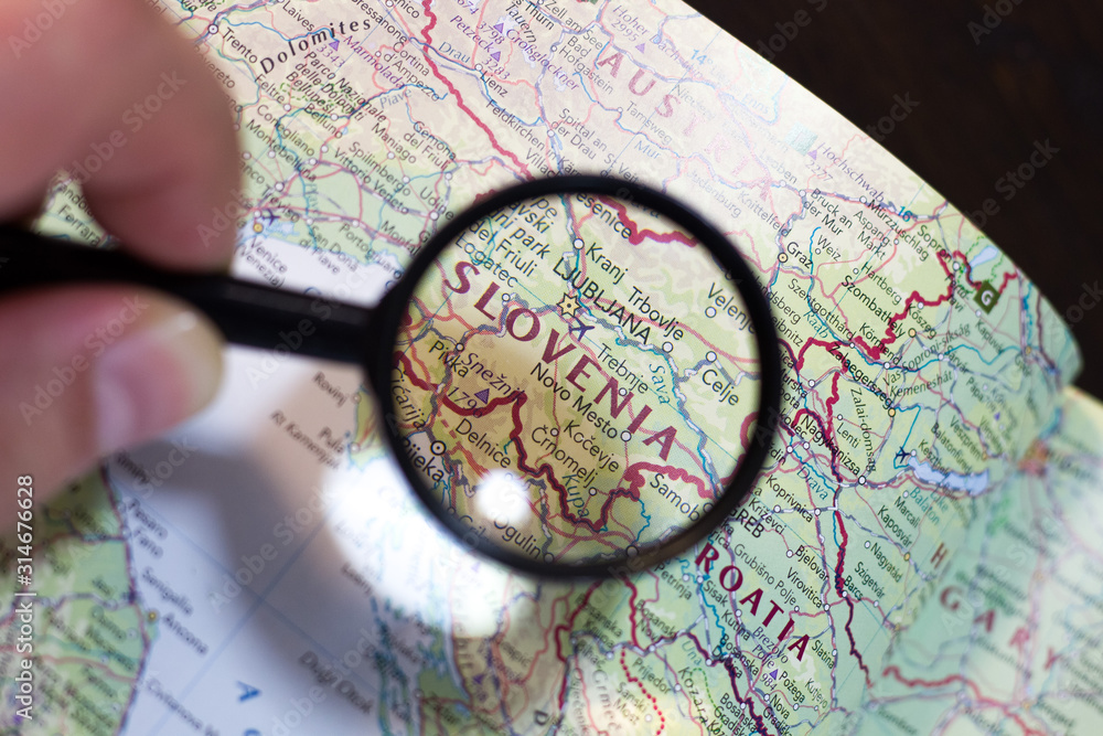 Slovenia on the map of the world. Stock Photo | Adobe Stock