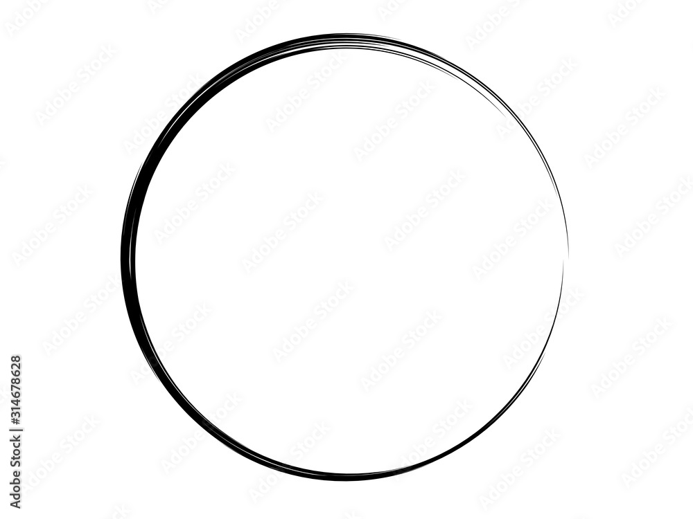 Grunge thin circle made of black paint using art brush.Isolated black ...