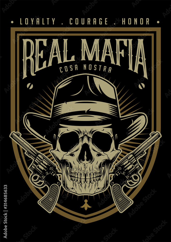 skull pirates with with pistols, mafia symbol logo. vector object ...