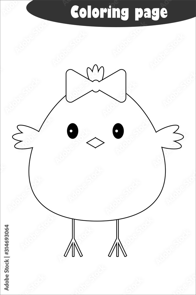 Chick in cartoon style, coloring page, easter education paper game for ...